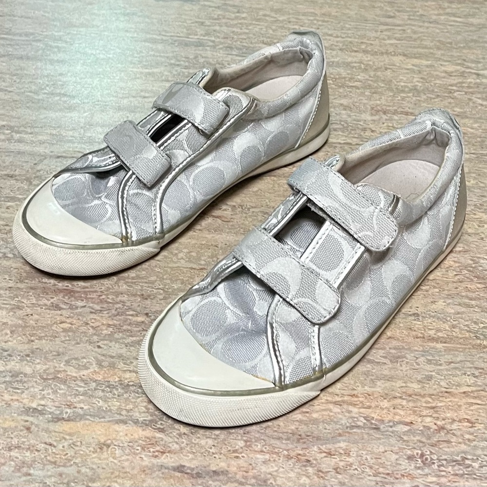 Coach Britt Silver And White Sneakers With Velcro Clo… - Gem